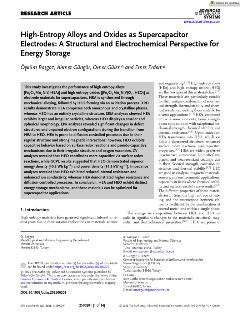 High-Entropy Alloys and Oxides for Supercapacitors | PDF | Metals ...
