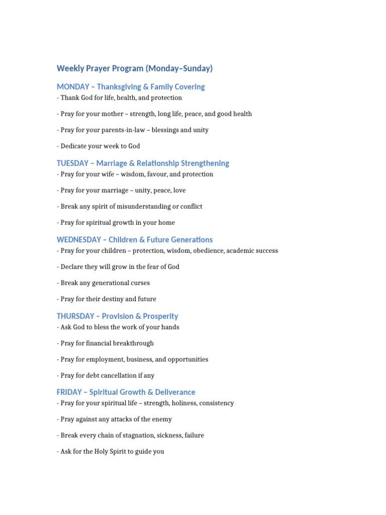 Weekly Prayer Program Guide | PDF