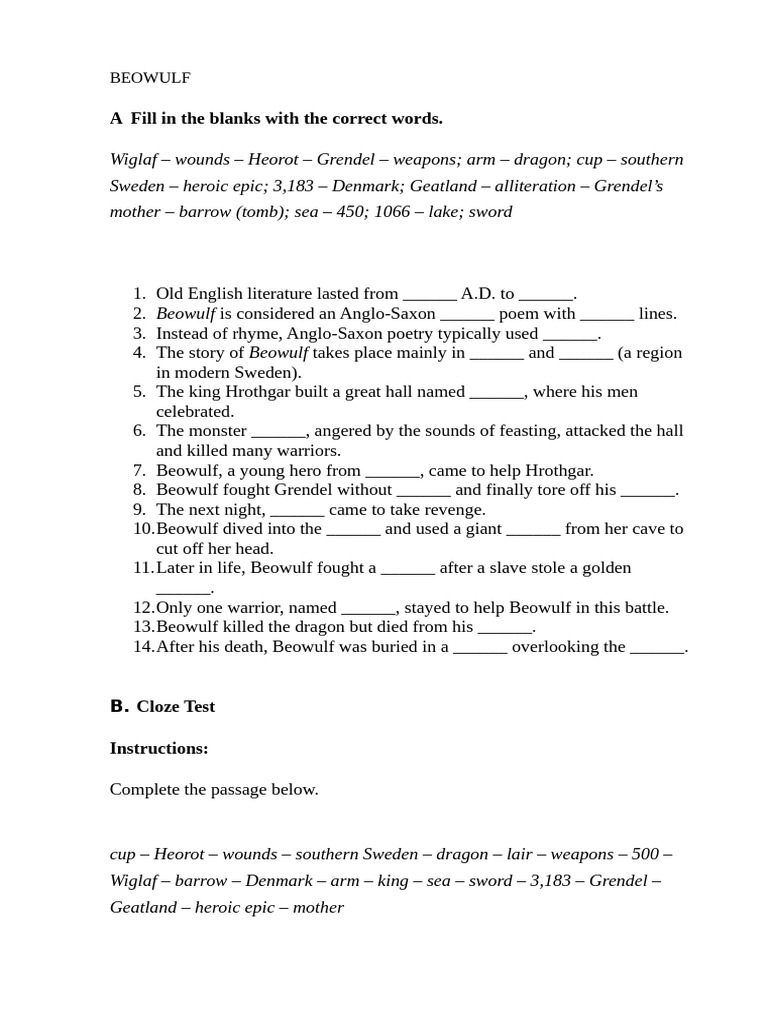 Gap Filling | PDF | Beowulf | Hamlet