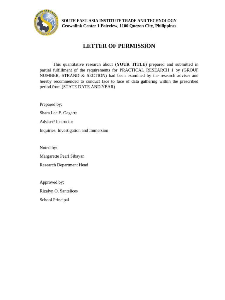 Permission Letter for Research Study | PDF