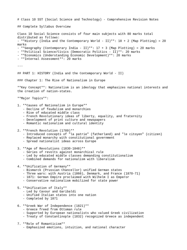 Class 10 SST Revision Notes Guide | PDF | Globalization | Credit
