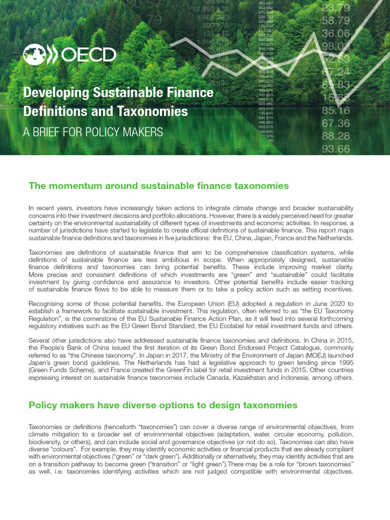 Developing Sustainable Finance Definitions and Taxonomies Brief for ...