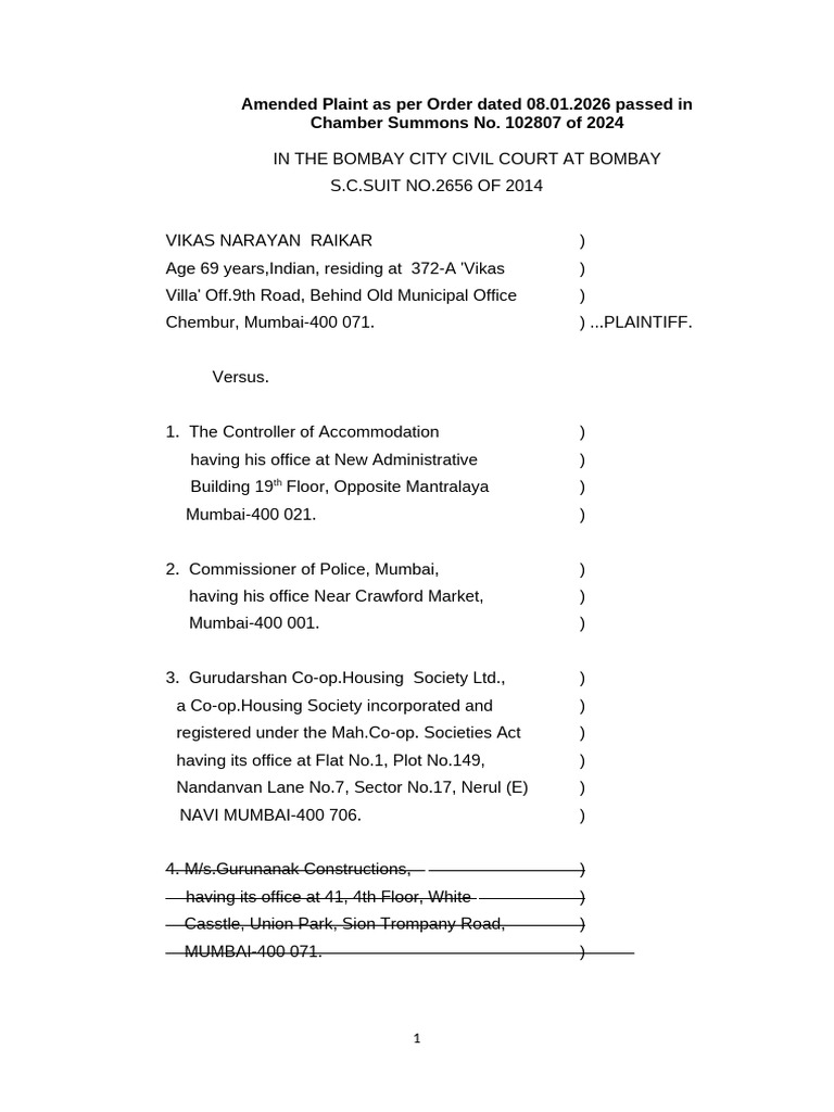 Amended Plaint for Tenement Dispute | PDF | Lawsuit | Public Law