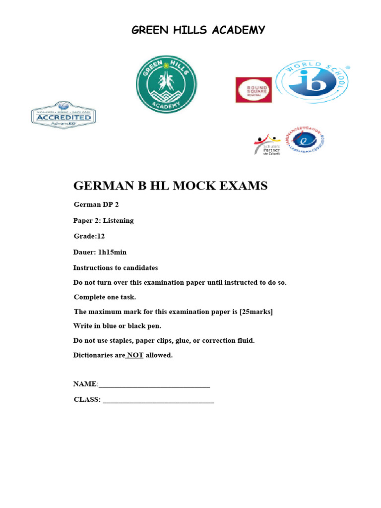 German B HL Mock Exam Paper 2 | PDF