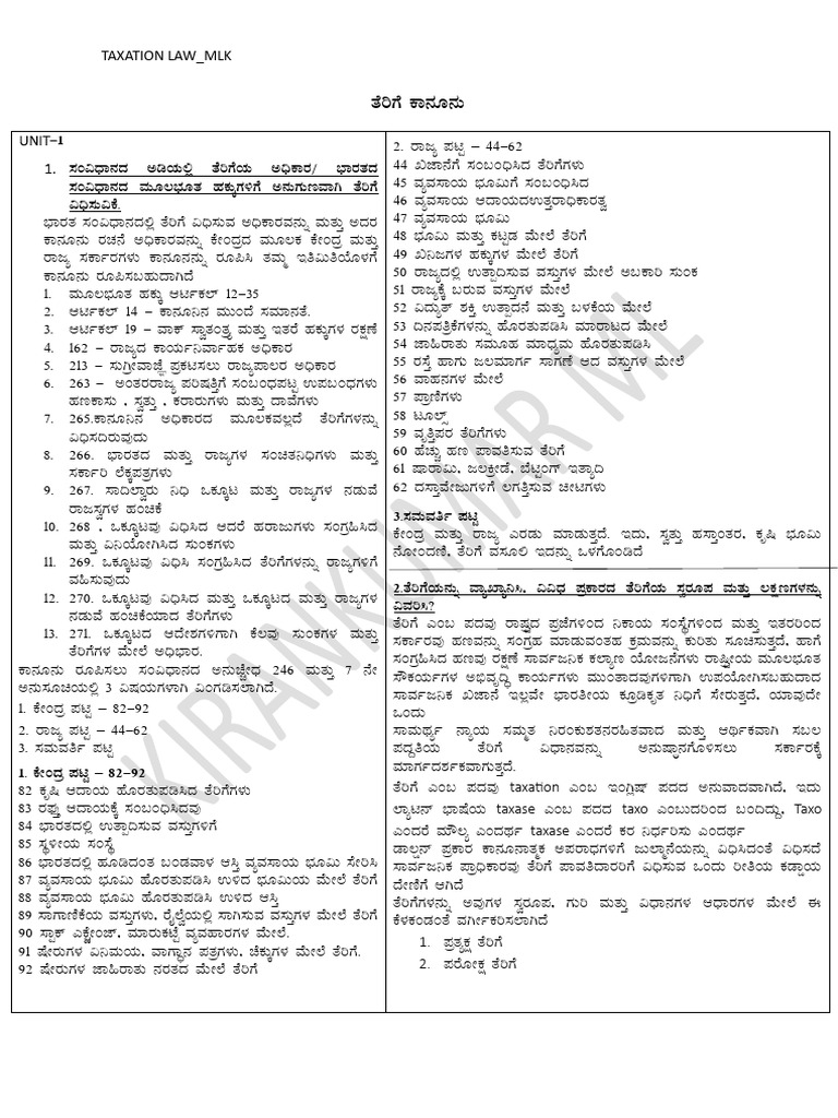 Taxation Law 3rd Sem Short Notes Mlk | PDF