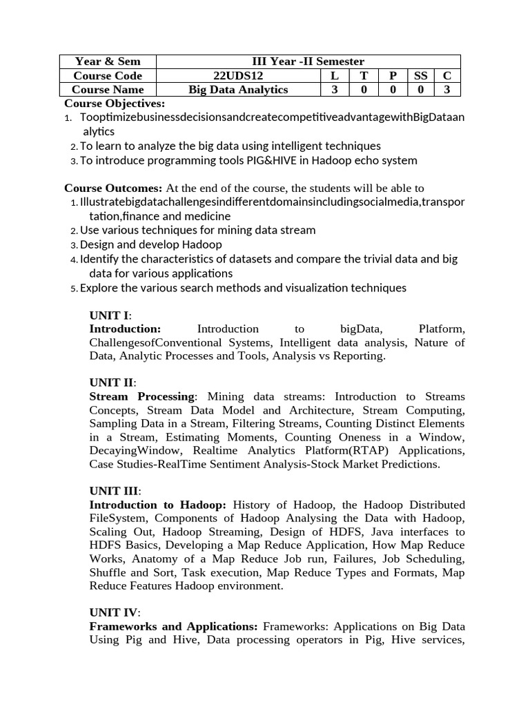 BDA Theory and Lab Syllabus | PDF | Map Reduce | Apache Hadoop