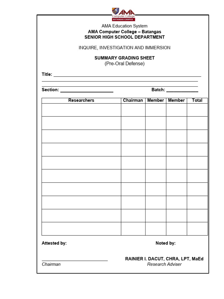 2026.summary Grading Sheet Pre Oral Defense | PDF