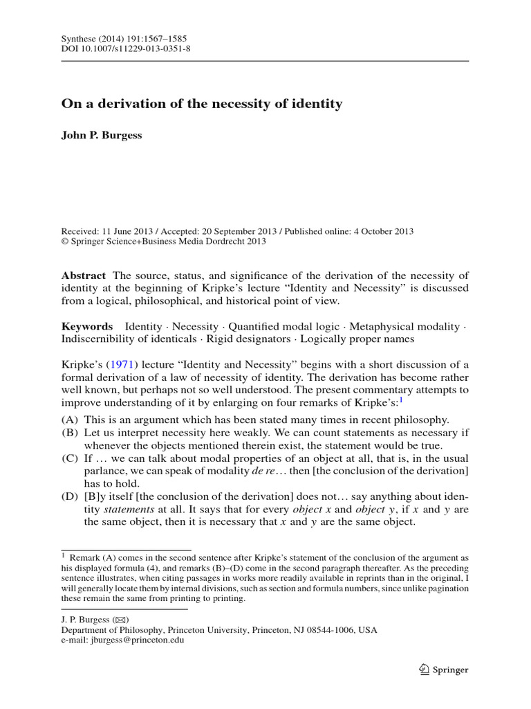 Necessity of Identity in Modal Logic | PDF | Modal Logic | Logic
