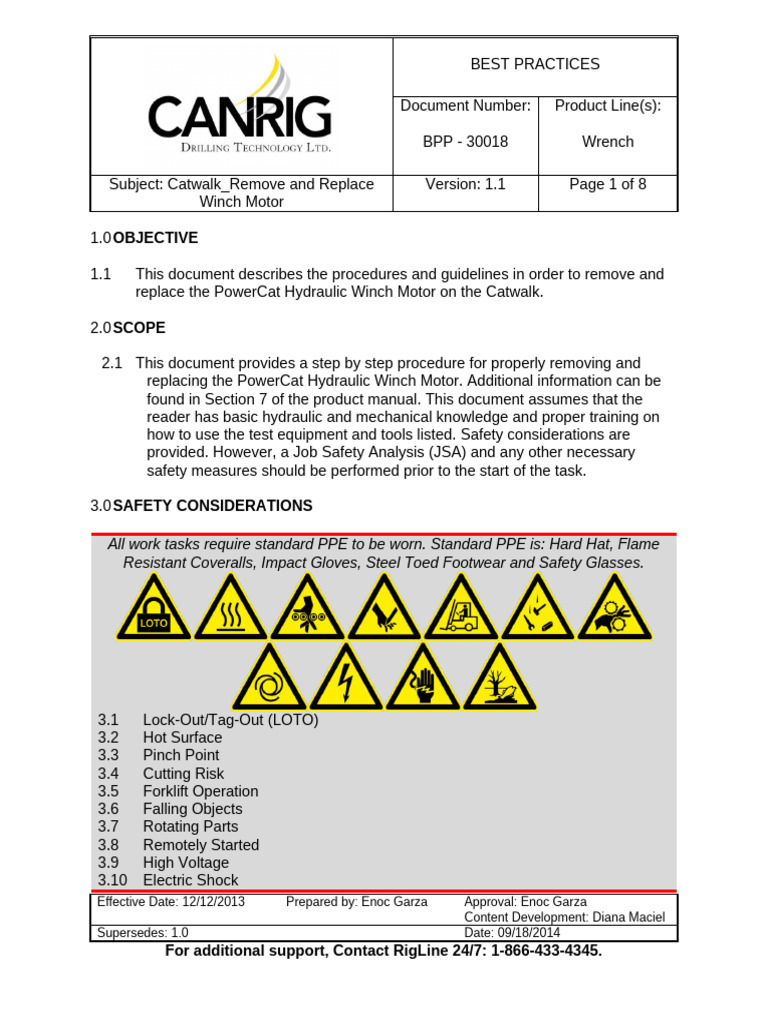 Catwalk Winch Motor Replacement Guide | PDF | Personal Protective ...
