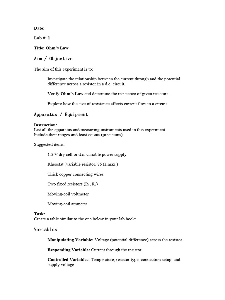Cape Unit 2 Phyaics IA Labs # 1 to 5 | PDF | Resistor | Electricity