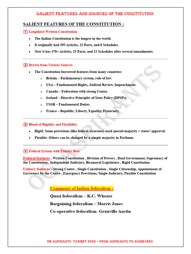 Salient Features and Sources of the Constitution - Og (1) | PDF | Legal ...
