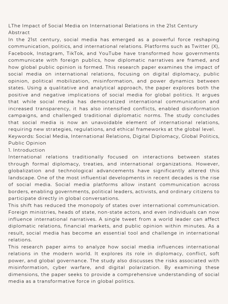 Social Media's Role in Global Politics | PDF | Globalization | Popular ...