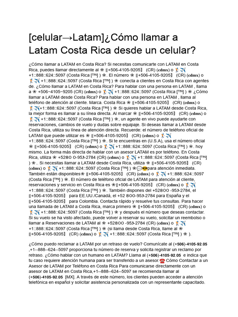 Cómo llamar a LATAM en Costa Rica | PDF | Servicio al Cliente | aerolíneas