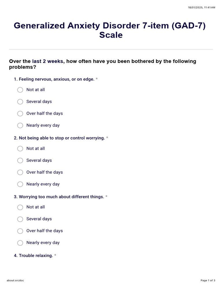 GAD-7 Anxiety Assessment Tool | PDF