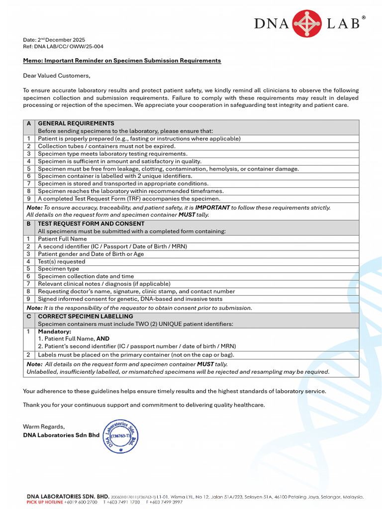 Specimen Submission Guidelines for Labs | PDF | Patient Safety | Health ...