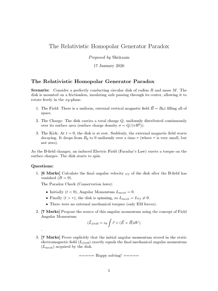 Relativistic Homopolar Generator Paradox | PDF