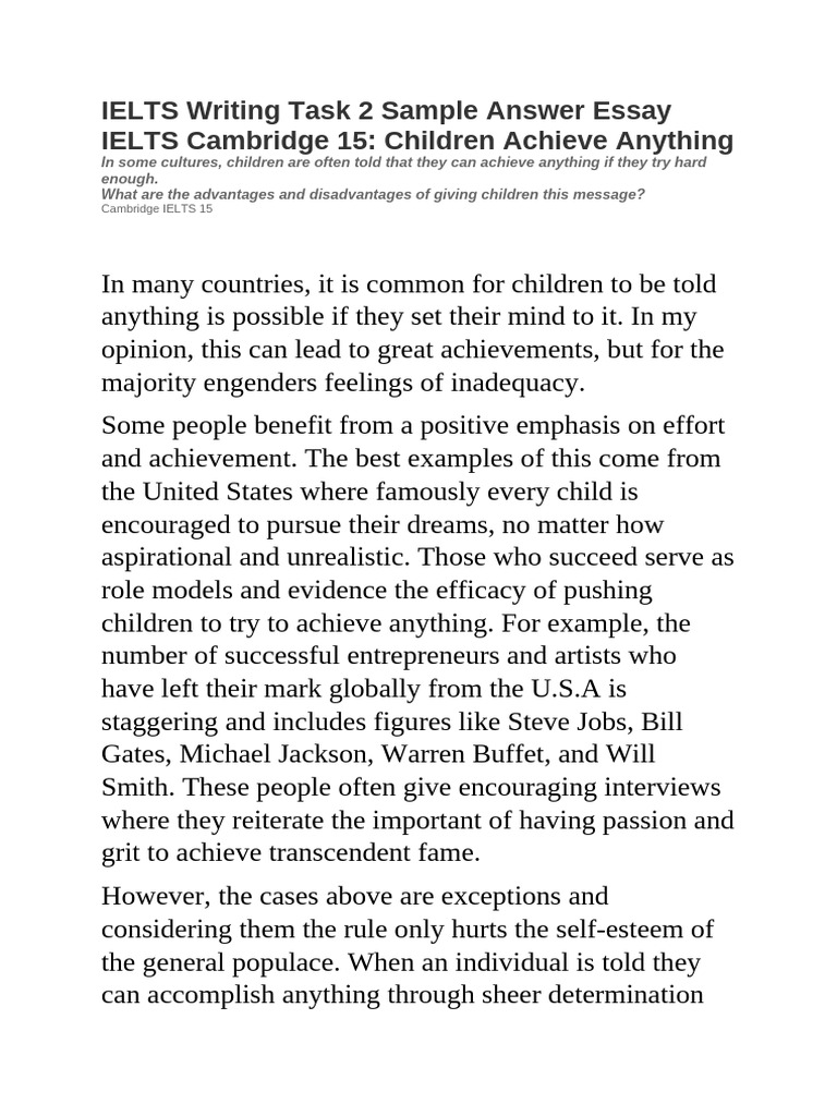 IELTS Writing Task 2 Sample Answer Essay IELTS Cambridge 15 | PDF ...