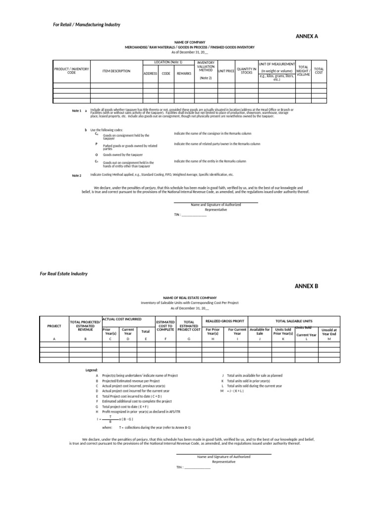 Rmc No 8-2023 Annex a-c (1) | PDF | Inventory | Business