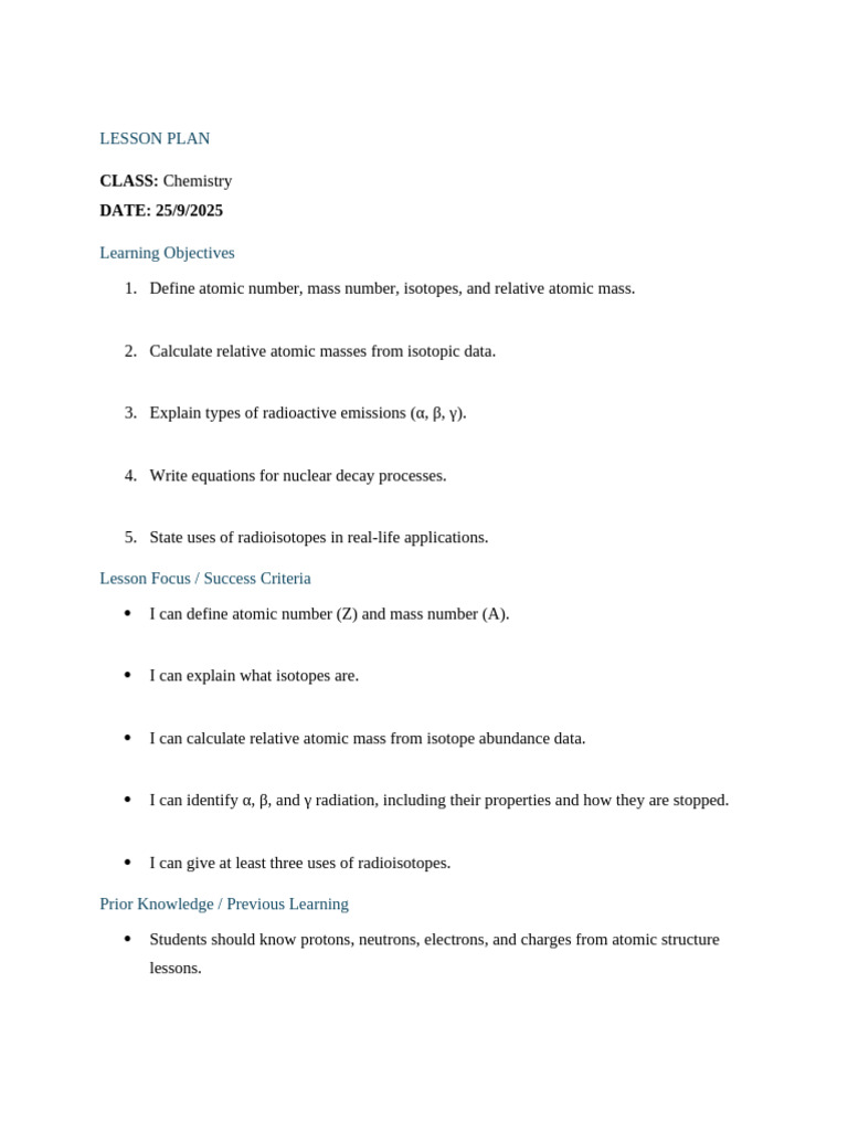 Lesson Plan 3 - Radioactive Isotopes | PDF | Isotope | Radioactive Decay