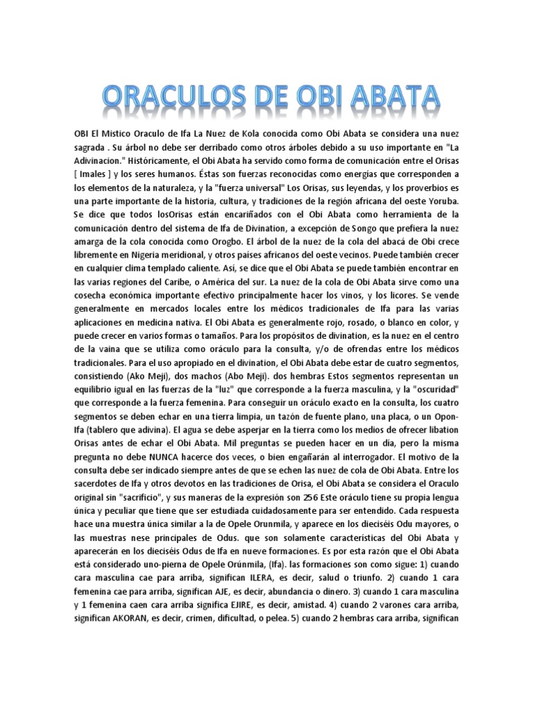 Uso del Obi Abata en Ifa y Santería | PDF | Religión y creencia | Science
