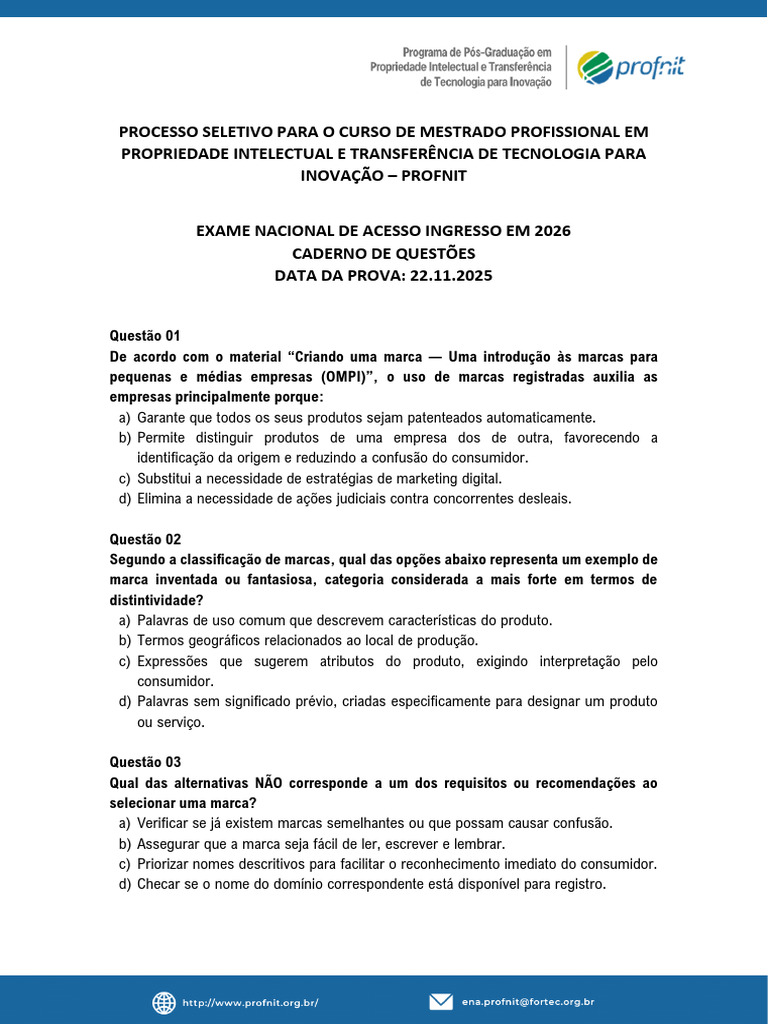 Prova ENA26 | PDF | Patente | Propriedade intelectual