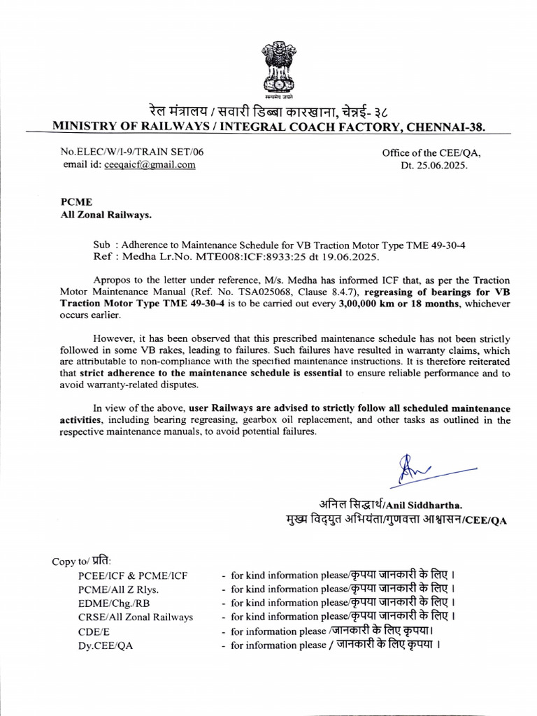 Adherence to Maintenance Schedule of traction motors | PDF | Engines ...