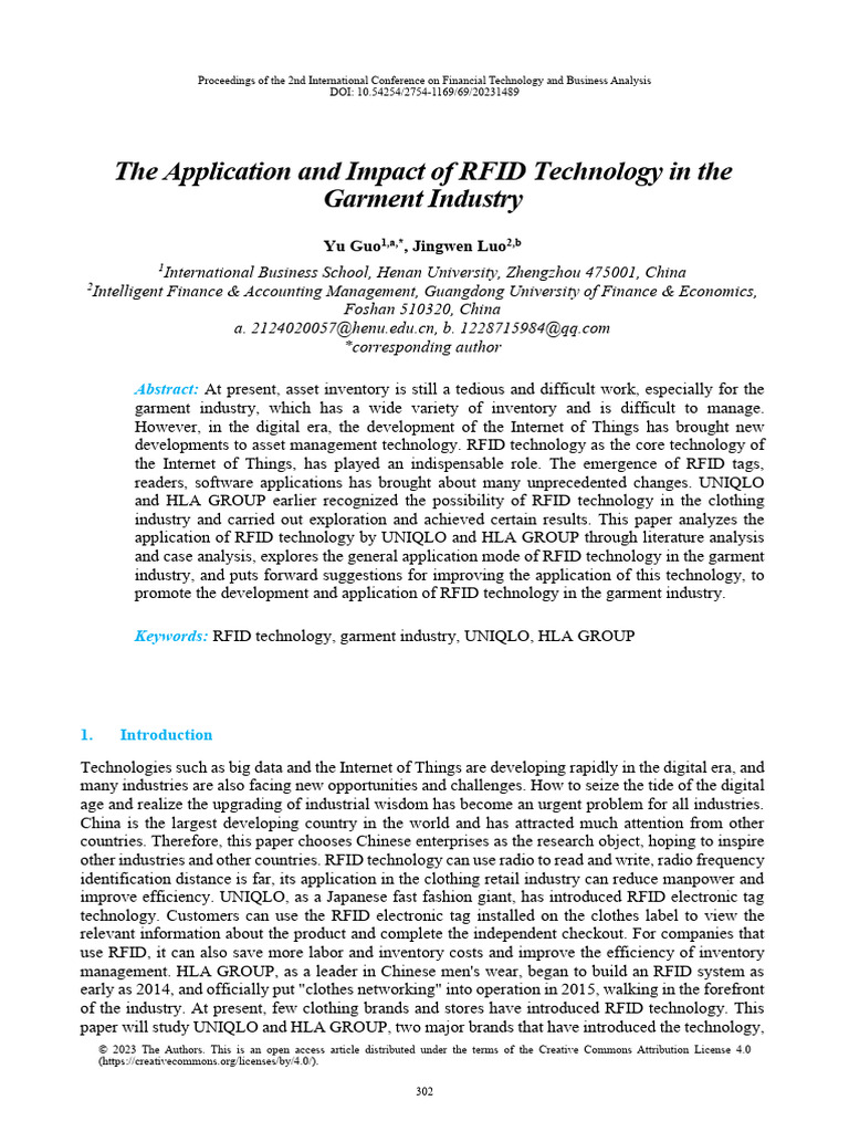 [RFID] the Application and Impact of RFID Technology in Garment ...