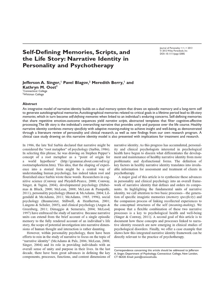 Narrative Identity in Psychology and Therapy | PDF | Memory | Narrative