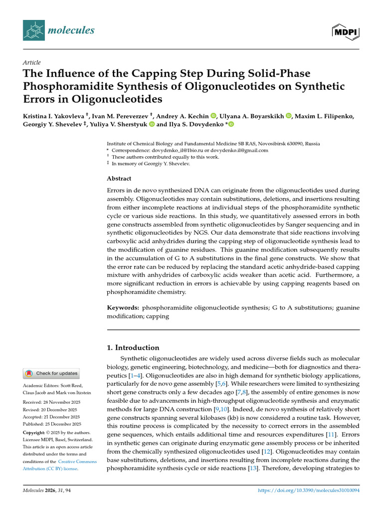 Capping Step Impact on Oligonucleotide Errors | PDF | Dna Sequencing ...