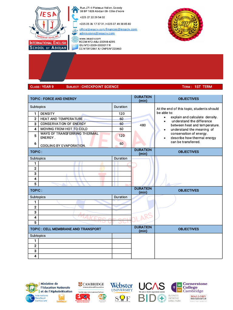 Year 9 Checkpoint Science Curriculum | PDF | Heat | Continuum Mechanics
