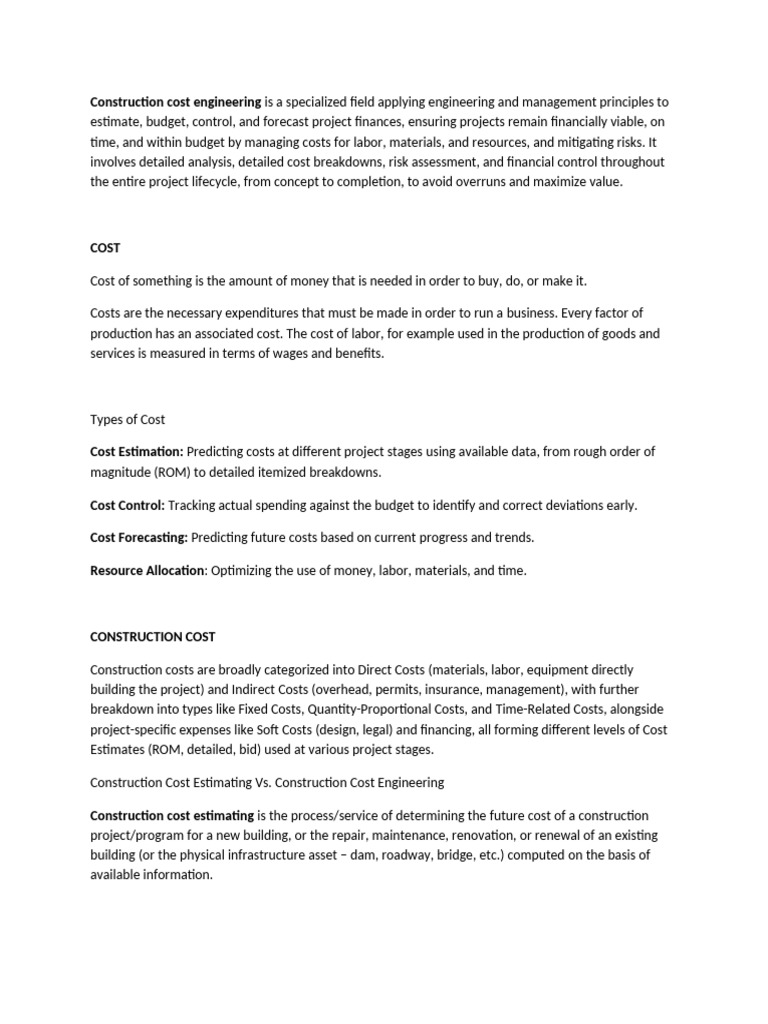 Construction Cost Engineering Overview | PDF | Cost | Risk