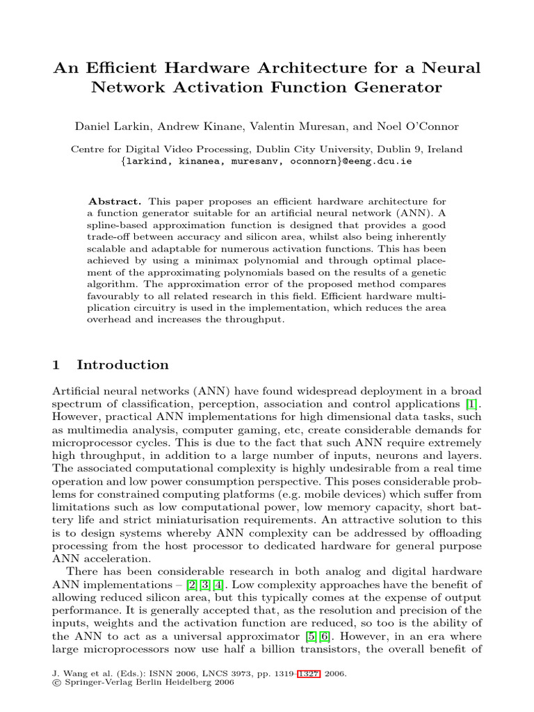 An Efficient Hardware Architecture for a Neural Network Activation ...