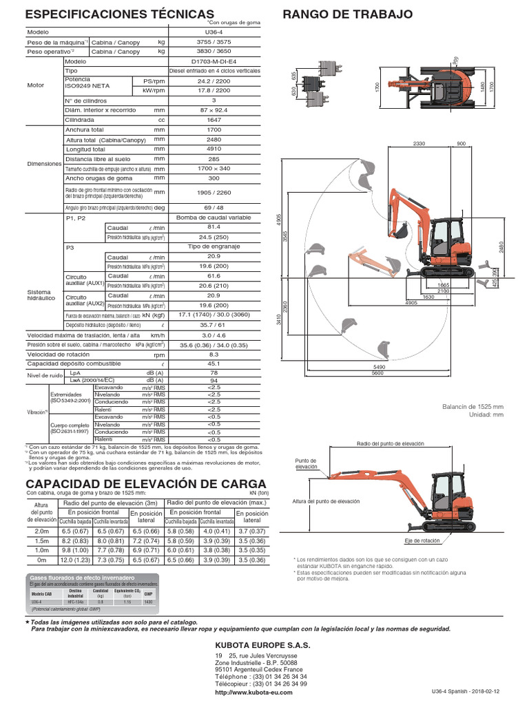 Ficha Tecnica Kubota u36 4 | PDF | Motores | Ingeniería mecánica