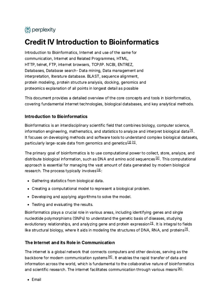 Credit IV Introduction to Bioinformatics _Introduc | PDF ...