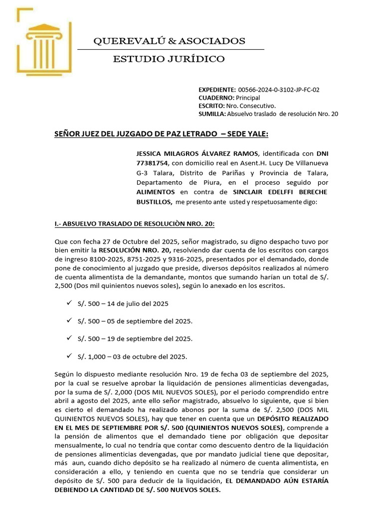 ABSUELVO TRASLADO DE RESOLUCIÓN NRO. 20 | PDF | Separación de poderes ...