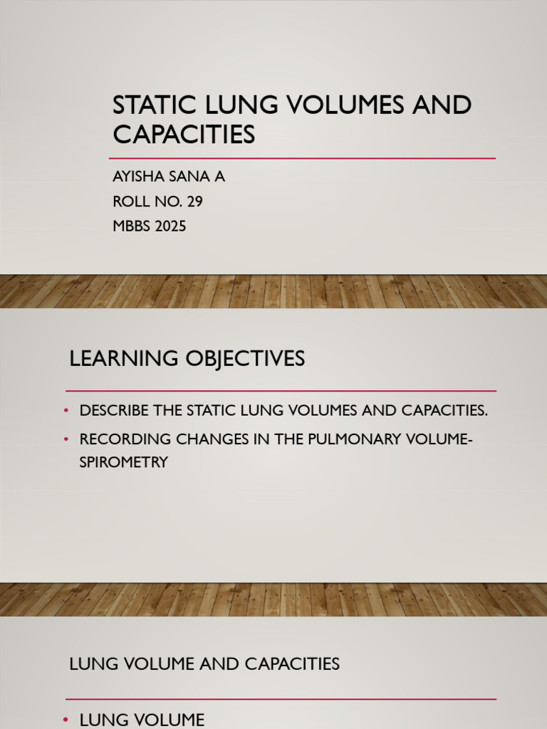 Static Lung Volumes and Capacities Explained | PDF | Exhalation | Lung