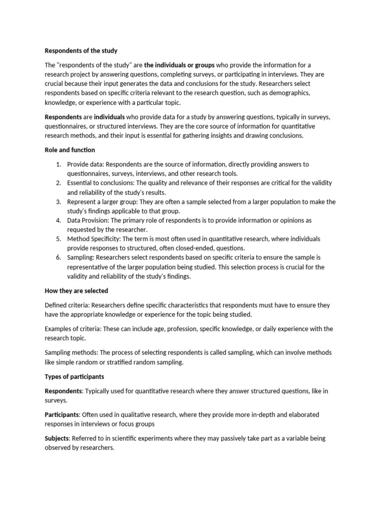 Understanding Research Respondents' Roles | PDF | Sampling (Statistics ...
