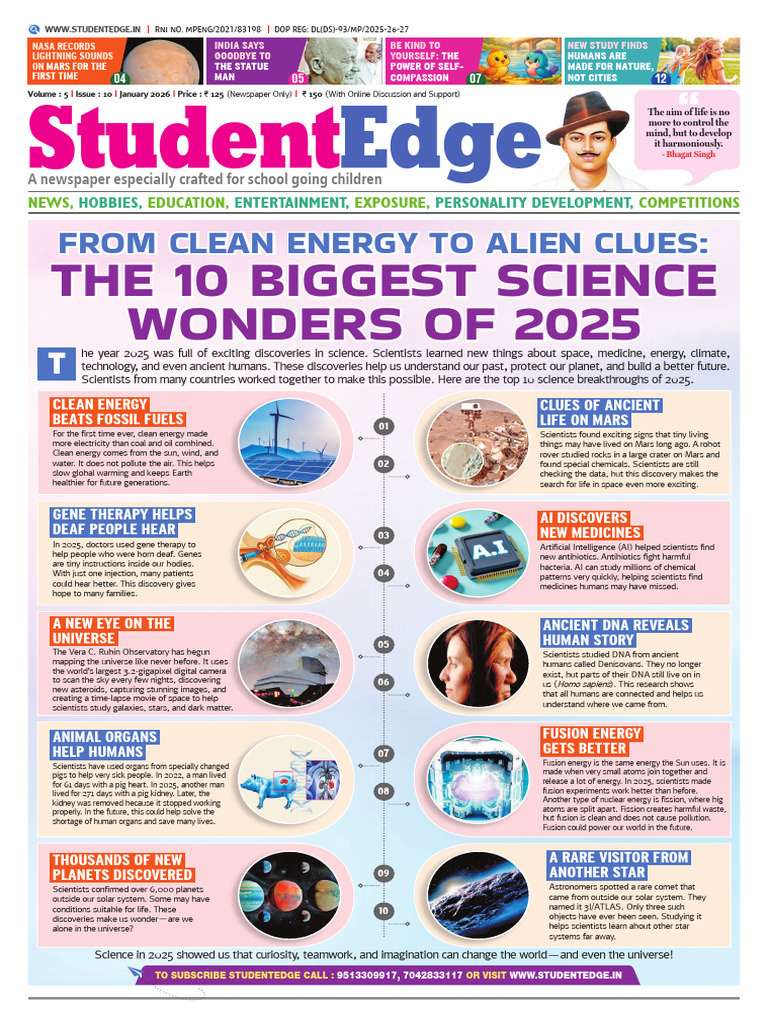 Student Edge January 2026 Digital | PDF | Volcano | Mars