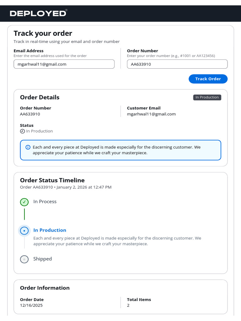 Deployed - Replacement Order AA633910 | PDF