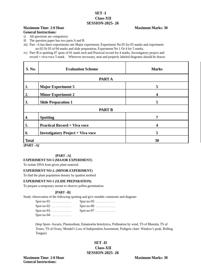 Class XII Biology Practical Exam Guide | PDF