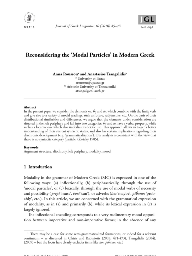 Reconsidering The Modal Particles' in Modern Greek | PDF | Verb ...