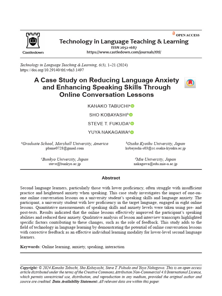 A Case Study on Reducing Language Anxiety and Enha | PDF | Second ...