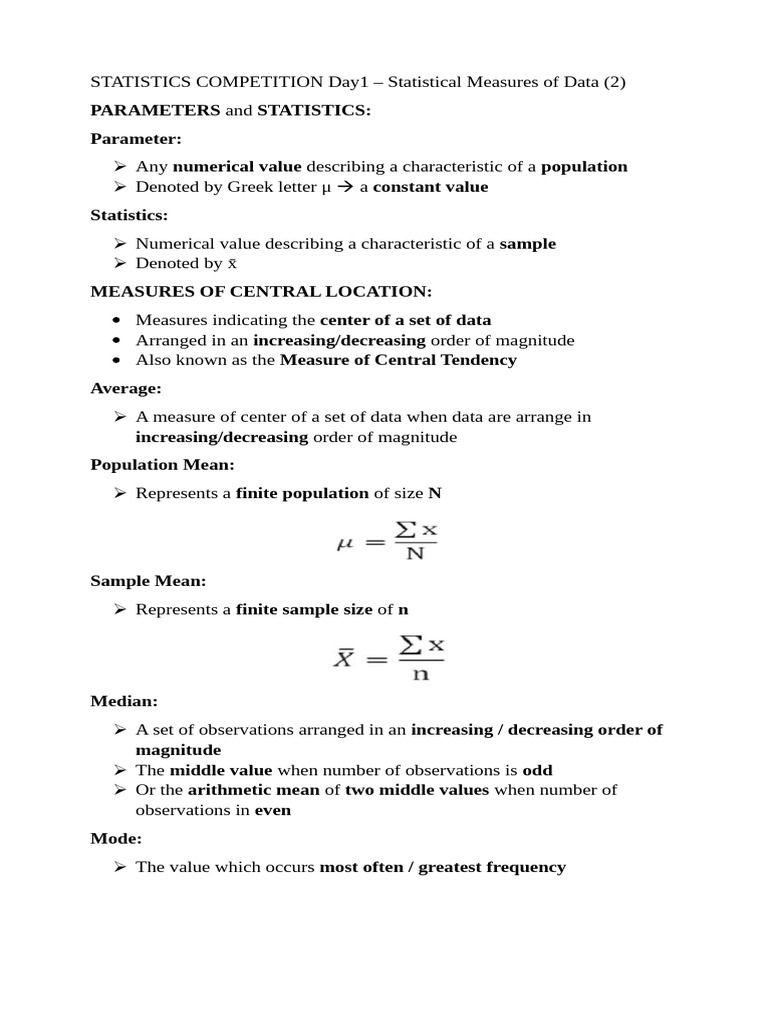 SCDay1_Statistical Measures of Data (2) | PDF | Mean | Standard Deviation