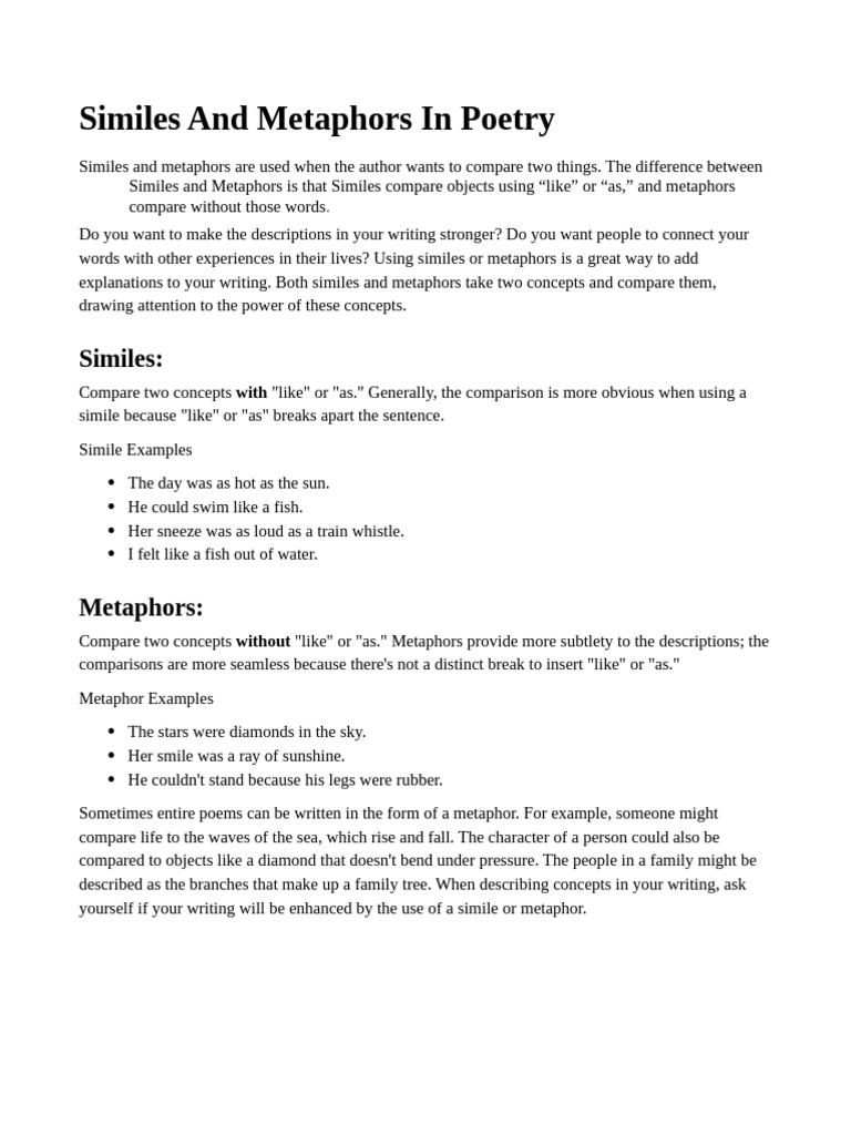 similes and metaphors | PDF | Metaphor