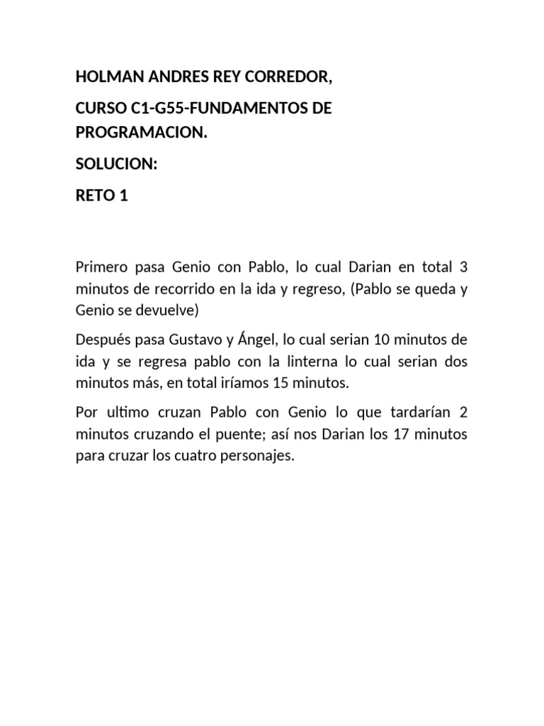 Solución al Reto de Programación C1-G55 | PDF