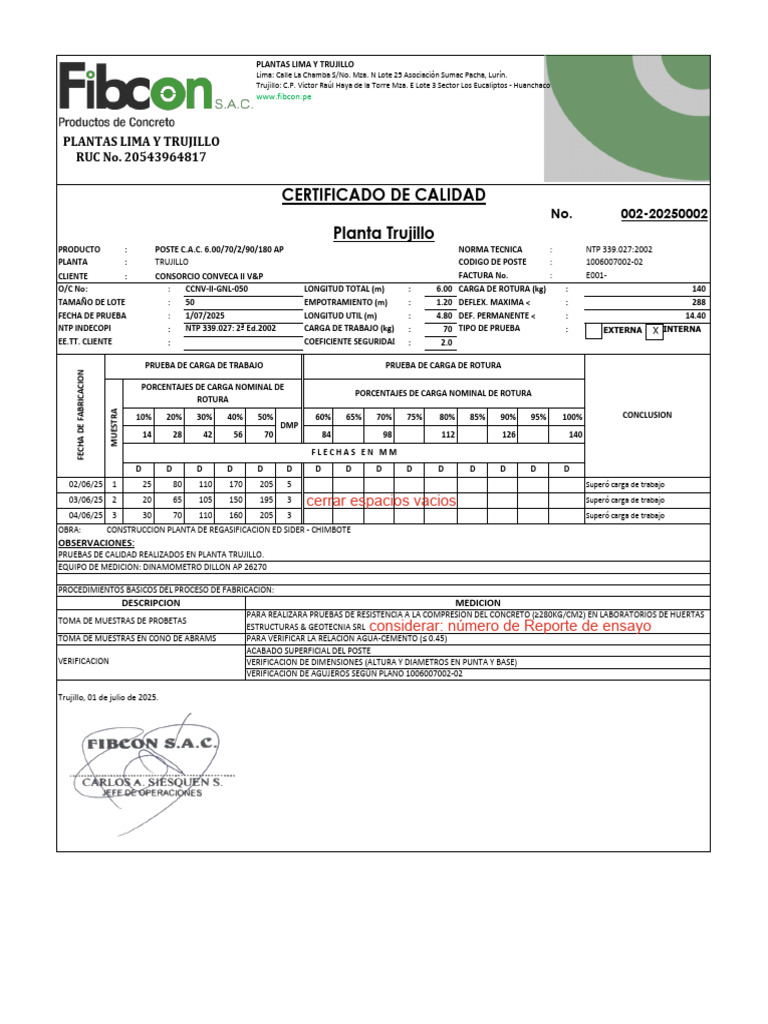 Certificado de Calidad 002-20250002 - Poste c.a.c. 6.00-70!2!90-180 ...