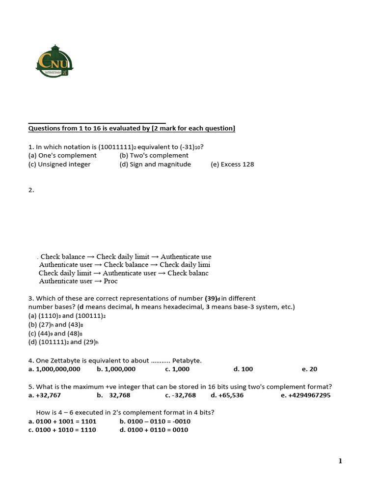 CNU CS111 Sample Final Exam 2025 | PDF | Integer (Computer Science ...
