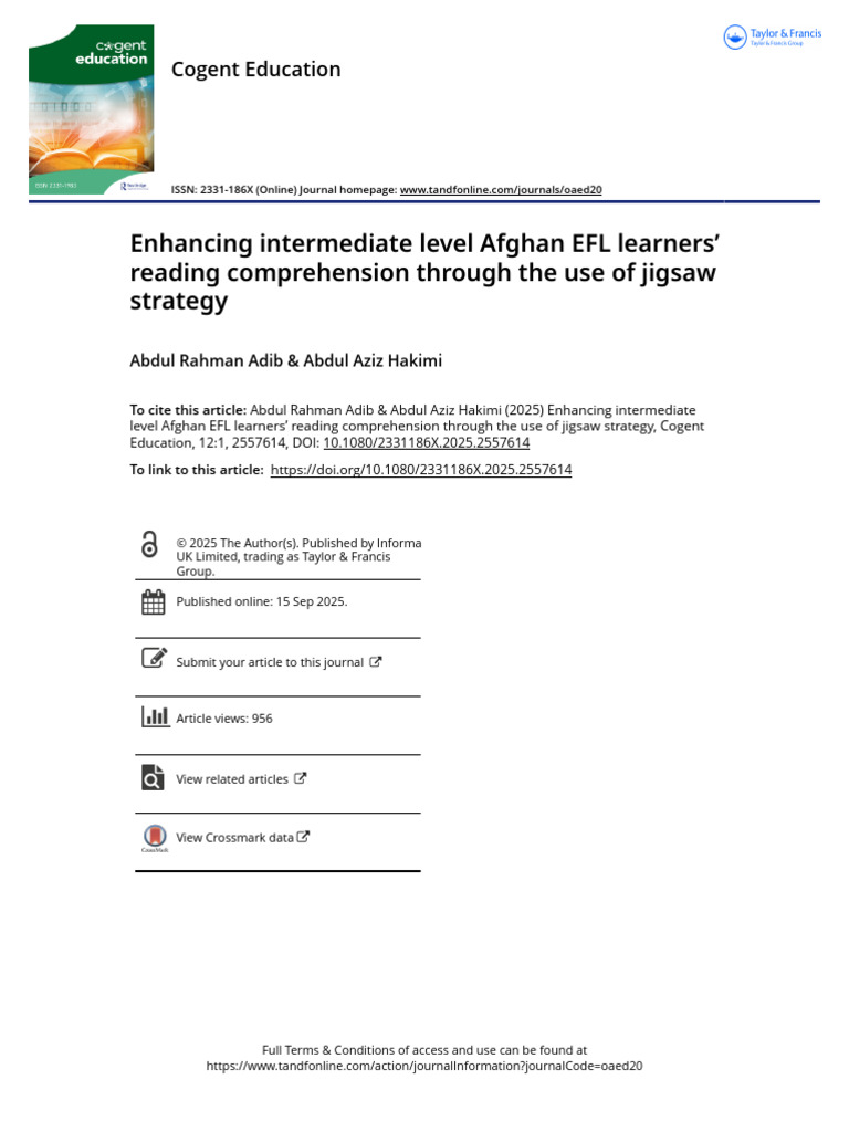 Enhancing intermediate level Afghan EFL learners reading comprehension ...