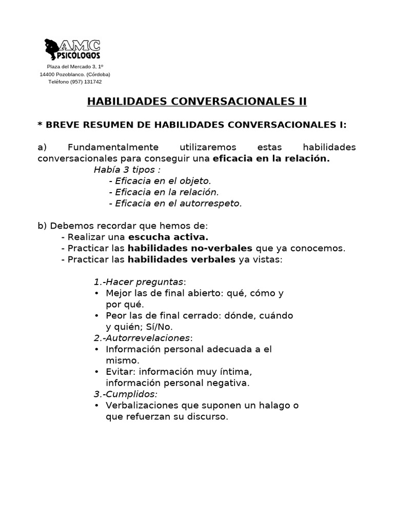 Habilidades Conversacionales II: Guía Práctica | PDF | Comportamiento ...