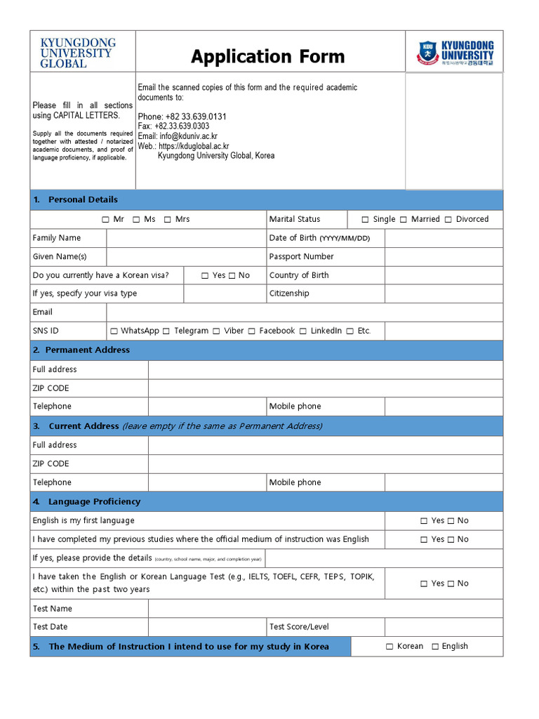 Kyungdong University Application Form | PDF